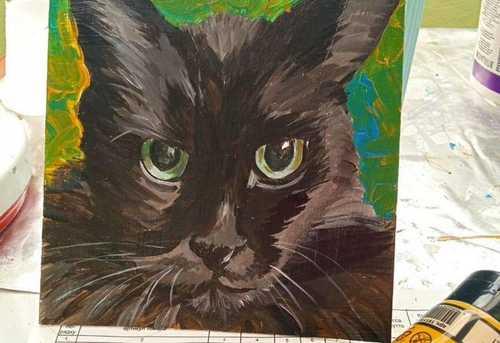 Картина акрилом "Черный кот", 15*16 см