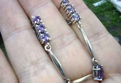 Серьги светофоры капля аметист винтаж