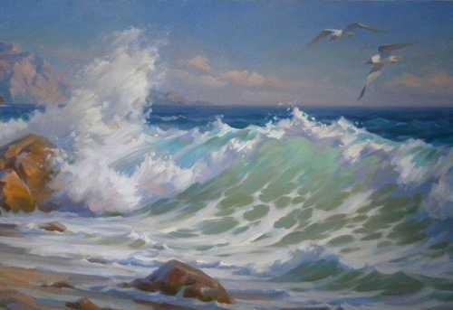 Картина маслом на холсте,крымский пейзаж,море