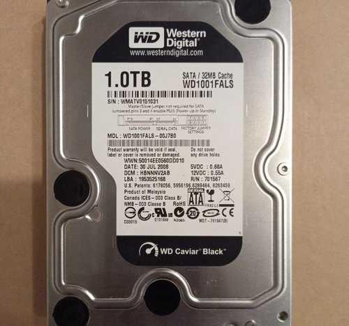 Жесткий диск HDD WD Black 1001fals 1tb