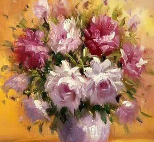 Картина по номерам 40x50 Букет бледно-розовых роз