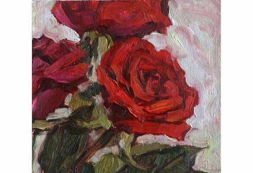 Красные розы картина маслом Цветы этюд Живопись