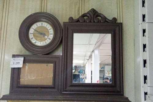Старинные настенные часы с зеркалом