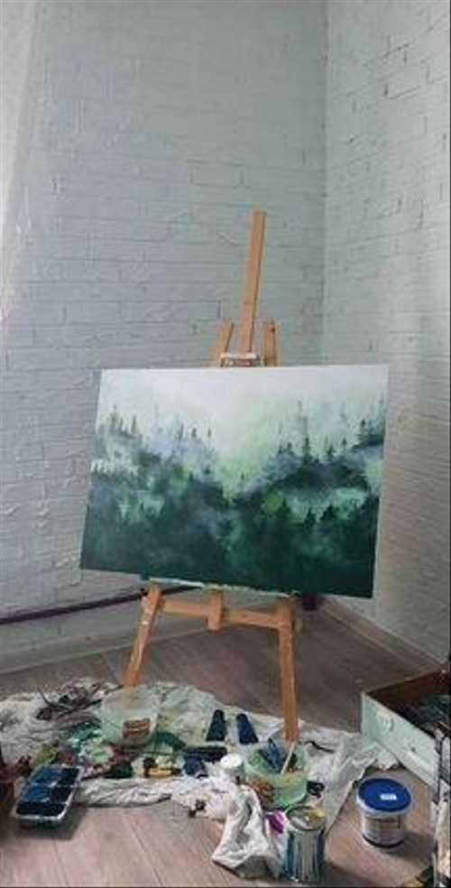Картина "Туманный лес", акрил, холст