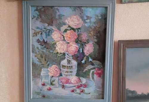 Картина Розовые розы натюрморт с цветами