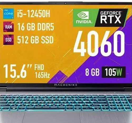 Machenike l15 star/rtx 4060 105w, i5 12450h, 512gb