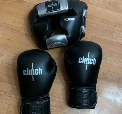 Комплект боксерский шлем перчатки clinch