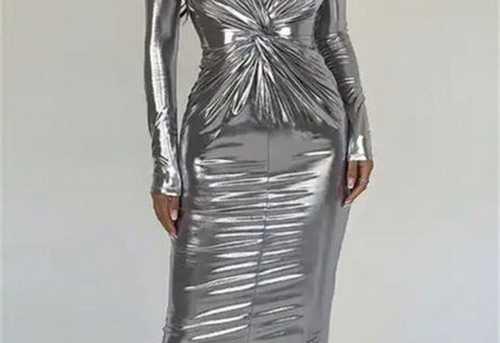 Платье серебро металлик