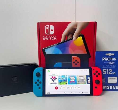 Nintendo Switch Oled Neon прошитая 512