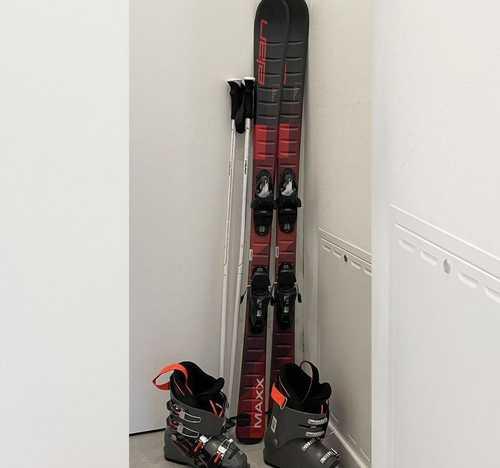 Горные лыжи ElanMaxx140 ботинки Rossignol heroJR