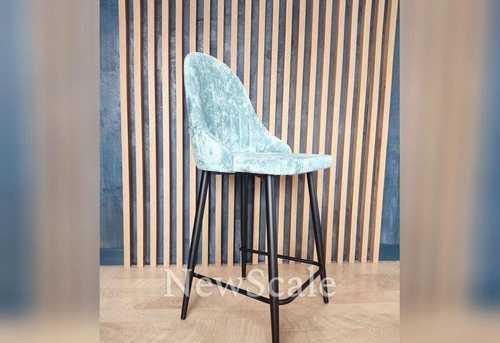 Барный бирюзовый металлический мягкий стул-кресло