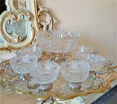 Креманки вазы серебрение хрусталь винтаж Италия