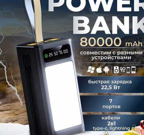 Повербанк 80000 mAh, внешний аккумулятор, с быстро