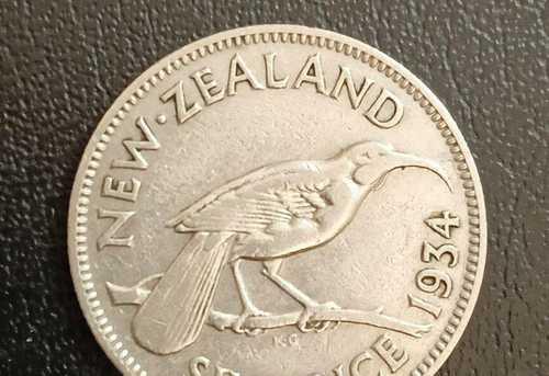 6 пенсов 1934 Новая Зеландия Серебро