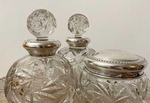 Антикварные парфюмерные флаконы хрусталь серебро