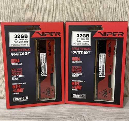 Оперативная память Patriot viper 32gb 3600mhz