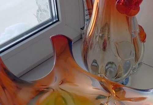 Кувшин и ваза из цветного стекла СССР