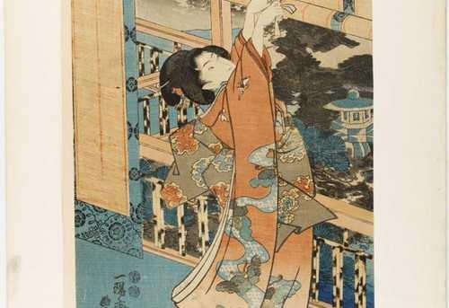 Японская гравюра, Кунисада, "Развешивание картин"