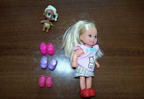 Кукла малышка с куколкой лол+ дополнение (обувь)