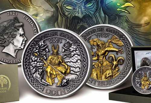 Монета, серебро Бог Один, серии Скандинавские боги