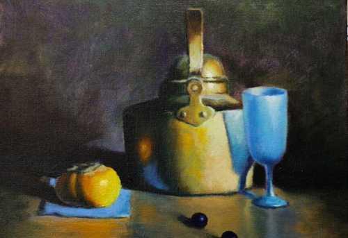 Картина маслом "Натюрморт с чайником" 20 х 25