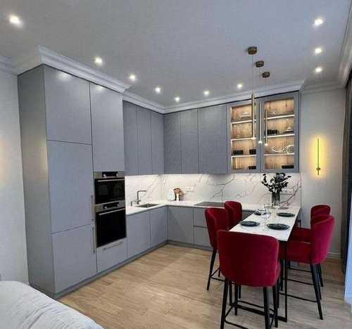 Угловая кухня под ключ с барной стойкой