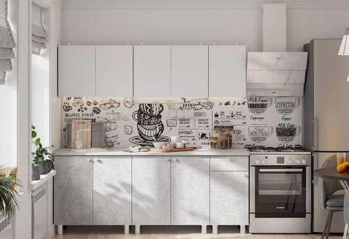 Кухонный гарнитур Кайган 2 м, белый/цемент светлый