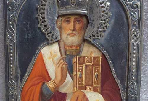 Икона Николай Чудотворец,серебро 84