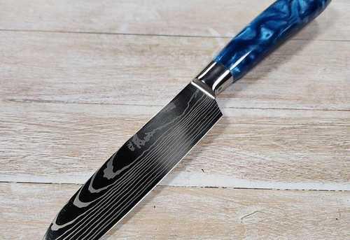 Нож кухонный santoku средний ст.AUS8 (микс) (синий