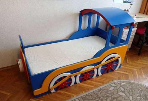 Детская кровать Паровоз с матрасом