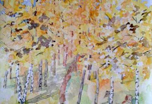 Фото рисунка акварелью "Осенние деревья"