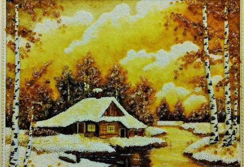 Картина из янтаря "Дом у озера" Array
