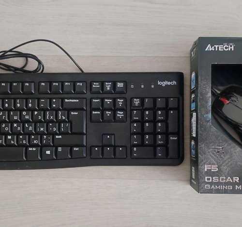 Клавиатура Logitech K-120, Мышь A4 tech x7 F5