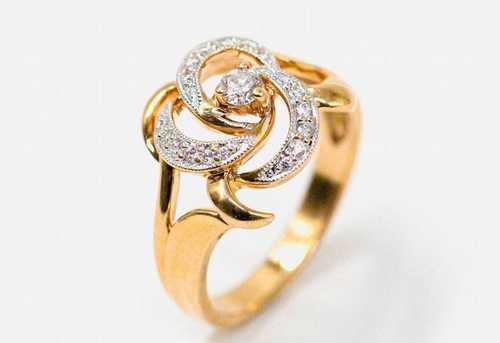 Кольцо цветок бриллианты 0.20 кт золото 585