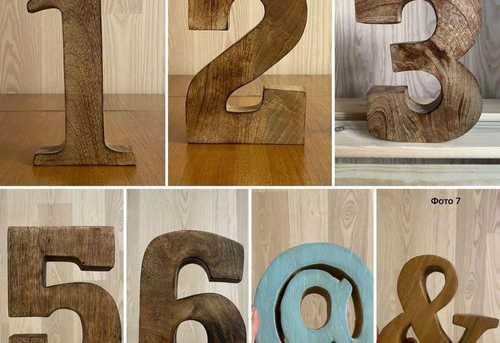 Цифра 2, 3, 4, 5, 6 и символы, декор из дерева