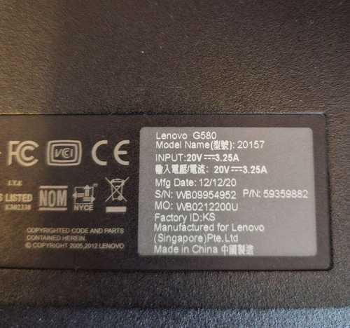 Ноутбук Lenovo g580 20157 материнская плата