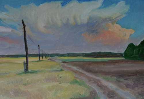 Картина маслом "Дорога с телеграфными столбами"