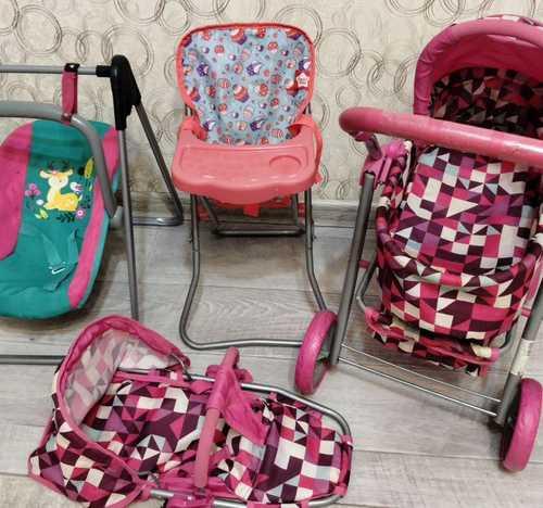 Коляска для кукол 2 в 1, качель, стульчик