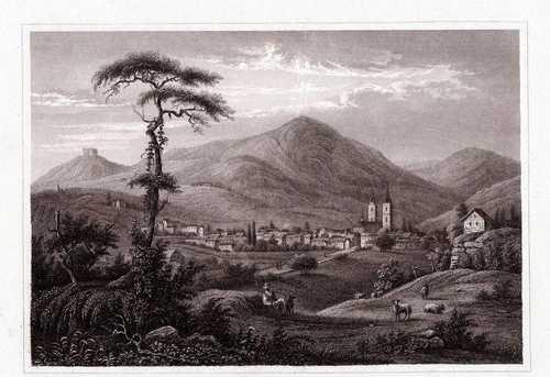 Старая гавюра "Горы" Европа 1850