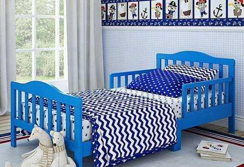 Детская кровать с бортиками Shapito Candy синяя