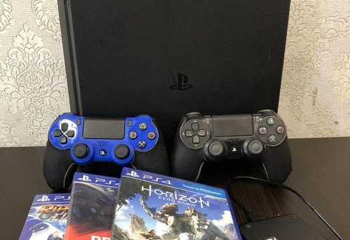 Sony PS 4 slim 500gb + HDD 1tb + 2 джостика