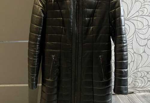 Кожаное женское пальто с мехом
