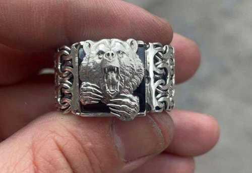 Серебряное кольцо мужское "Медведь" двойной рамзес