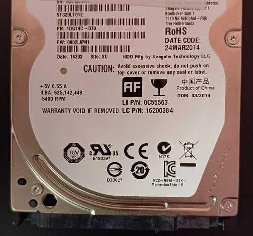 Жёсткий диск HDD 2.5'' Seagate 320 Гб SATA2