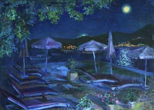 Картина маслом ночной пейзаж черногория море