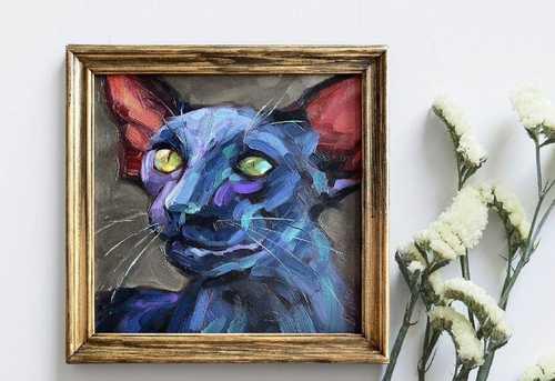 Ориентальная кошка картина маслом в раме 23х23 см