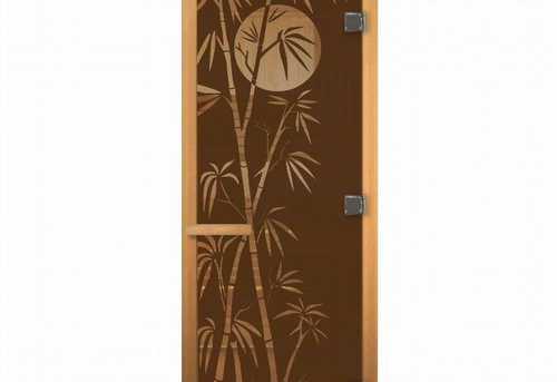 Дверь стеклянная Бронза "бамбук" для бани