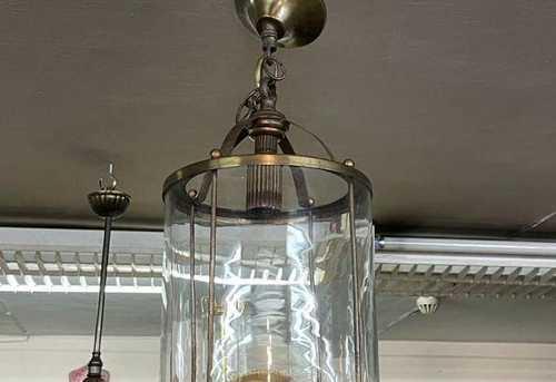 Старинный фонарь на одну светочку, металл, стекло