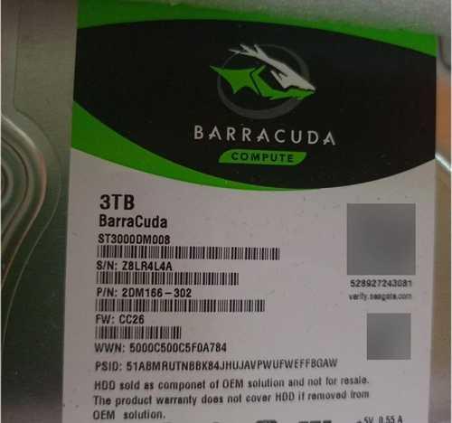 Жесткий диск SATA-3 3Tb Seagate 7200 BarraCuda