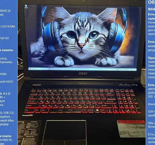 17.3" MSI GE72 Apache Pro 6QF-013XRU, Core i7, RAM 16ГБ, 1250 ГБ, GeForce GTX 970M 3 ГБ